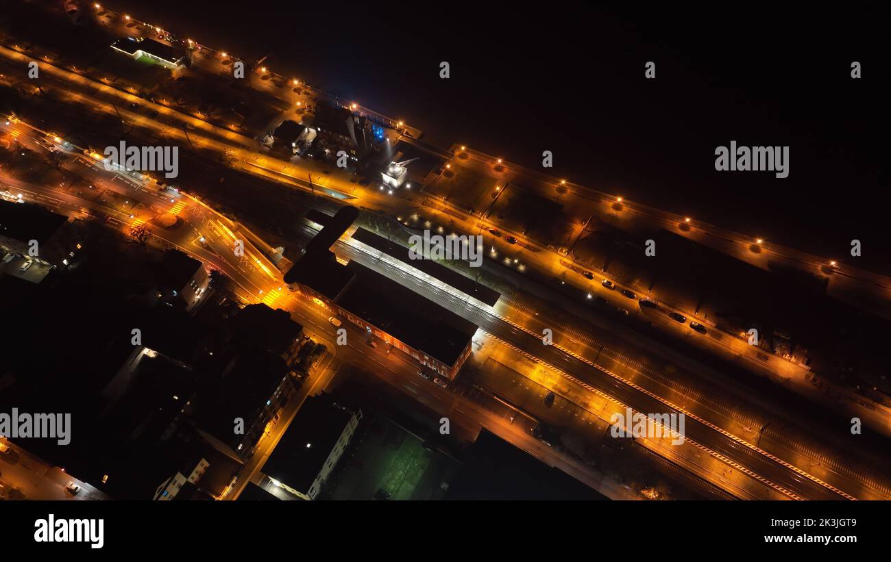 An aerial view of illuminated highway at night Stock Photo - Alamy