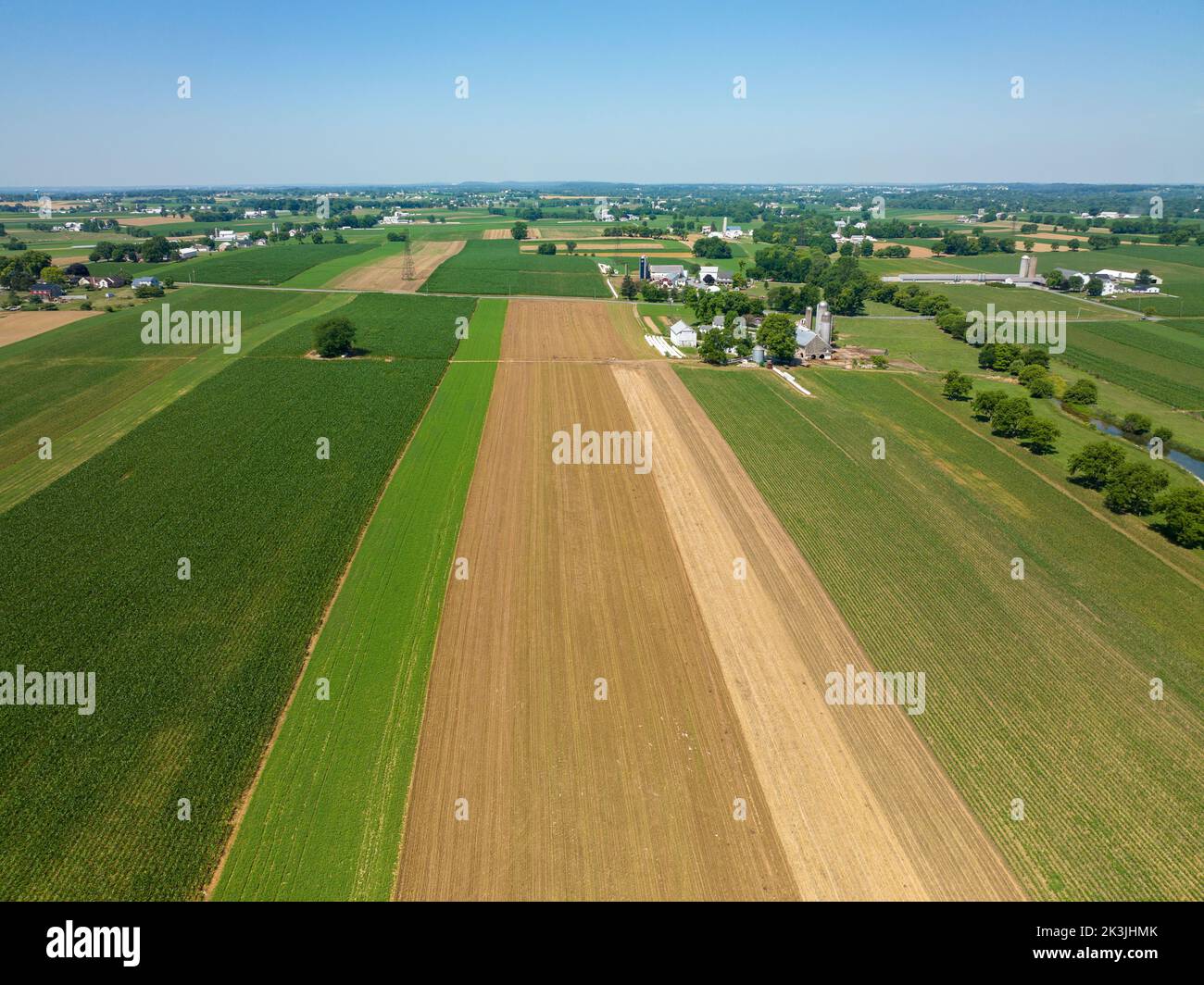 An aerial view of fields in the countryside area Stock Photo - Alamy