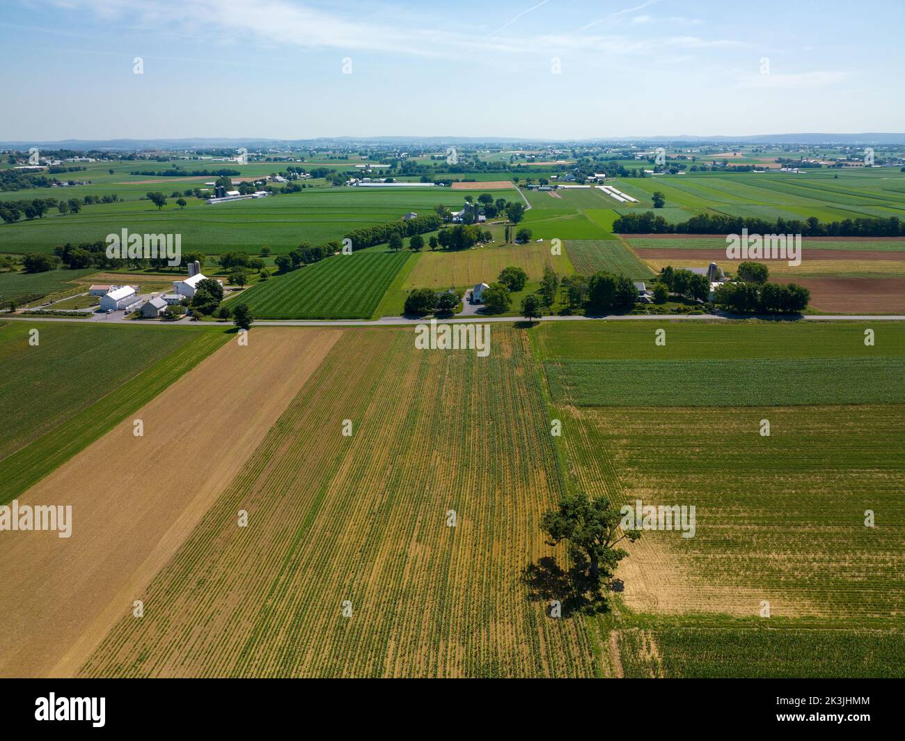 An aerial view of fields in the countryside area Stock Photo - Alamy