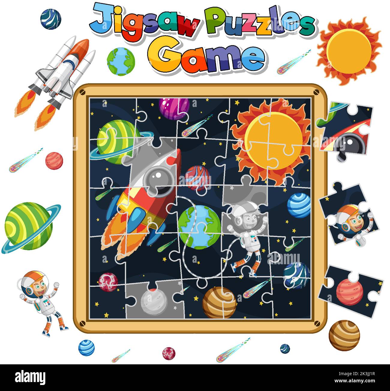 Astronaut in space photo puzzle game template illustration Stock Vector ...