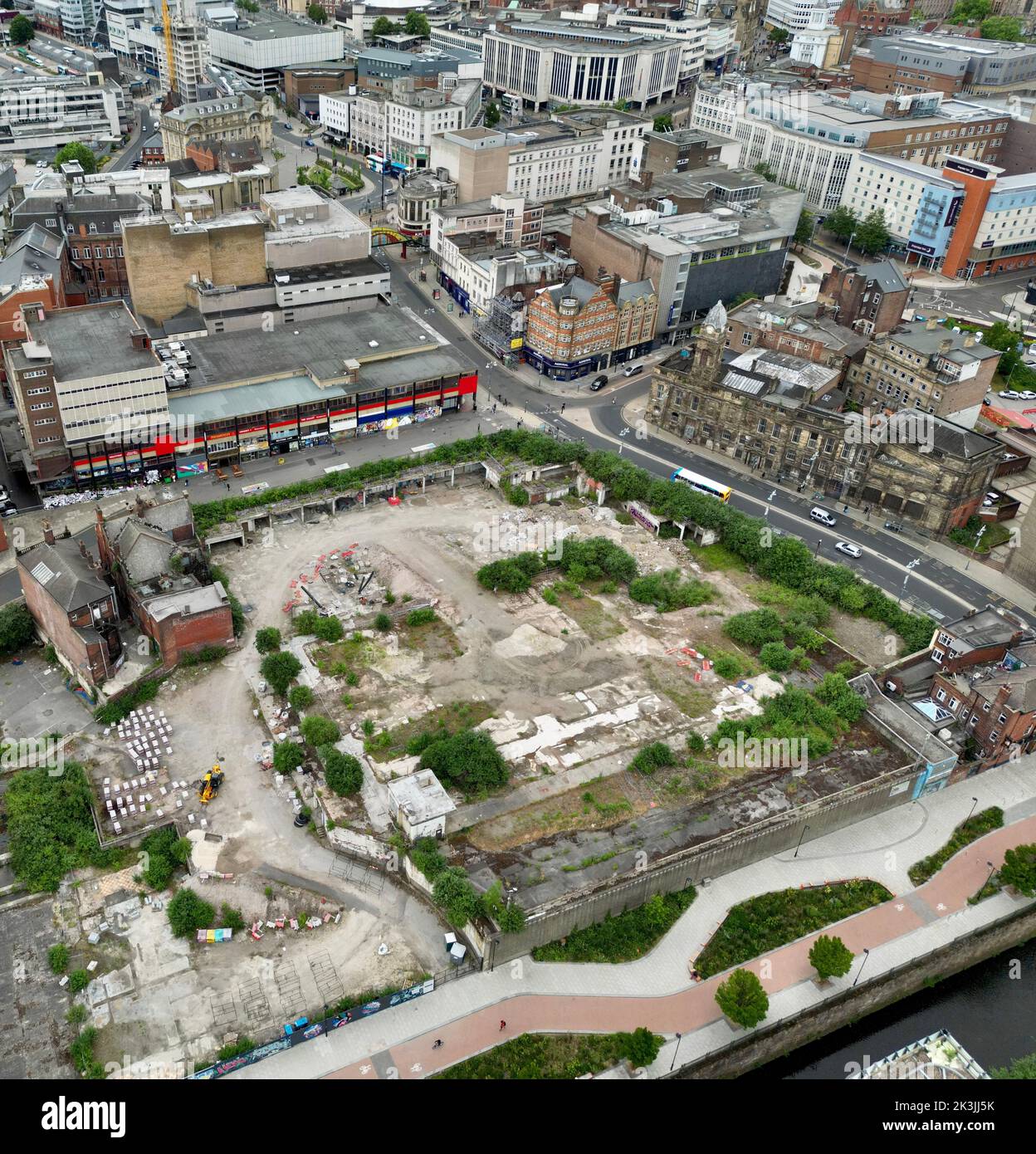 A high-angle drone shot of the area of the Sheffield castle Stock Photo ...