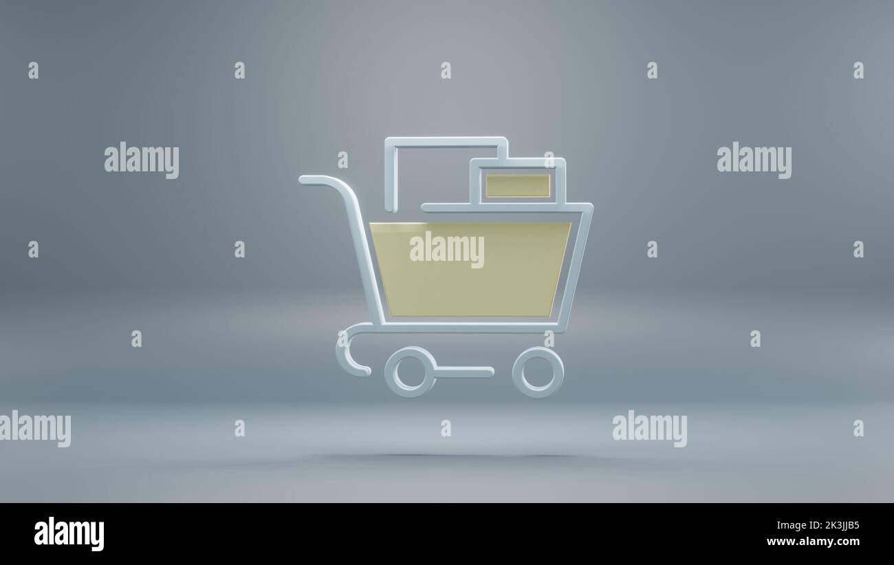 Beautiful abstract Shopping Cart yellow light symbol icons on a blue ...