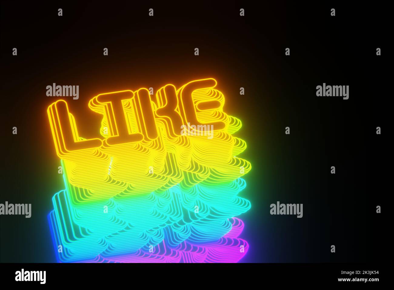 Beautiful Abstract neon background words LIKE on a black background. 3d ...