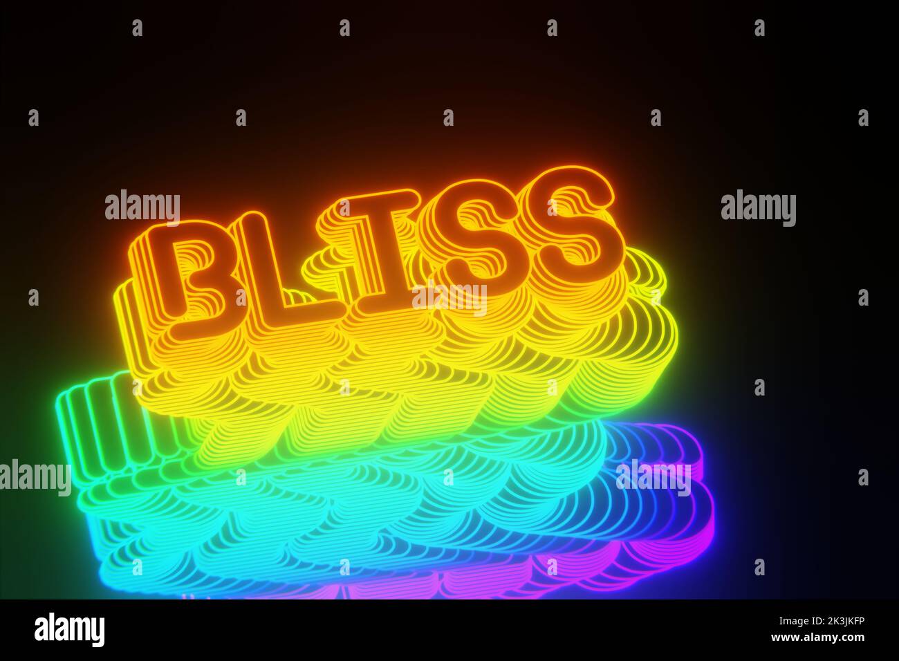 Beautiful Abstract neon background words Bliss on a black background ...