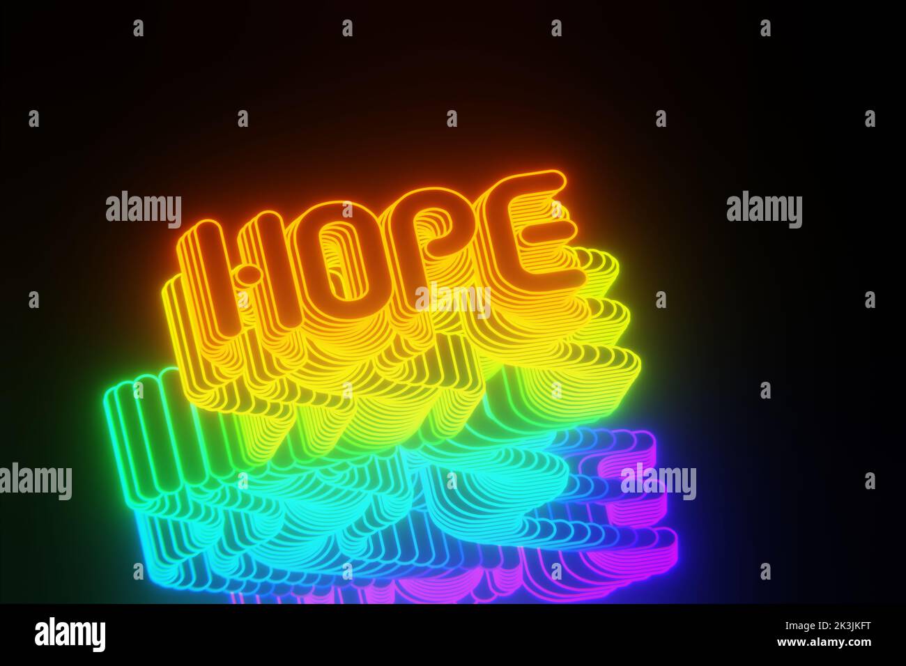 Beautiful Abstract neon background words HOPE on a black background. 3d ...