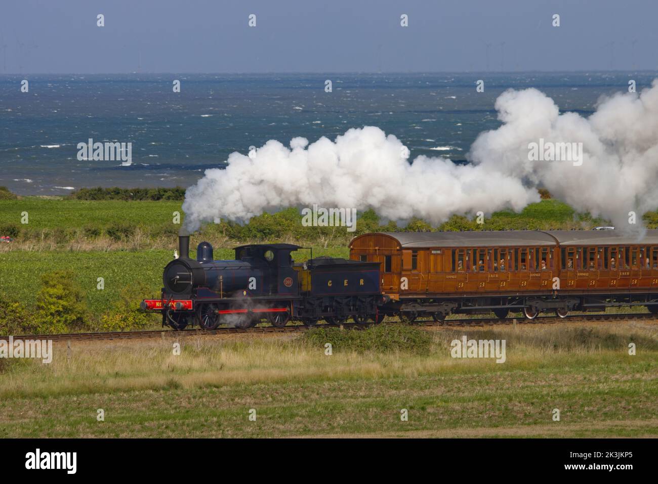 Steam locomotive GER Y14 0-6-0 – 564 pulling a train of LNER Quad Art ...