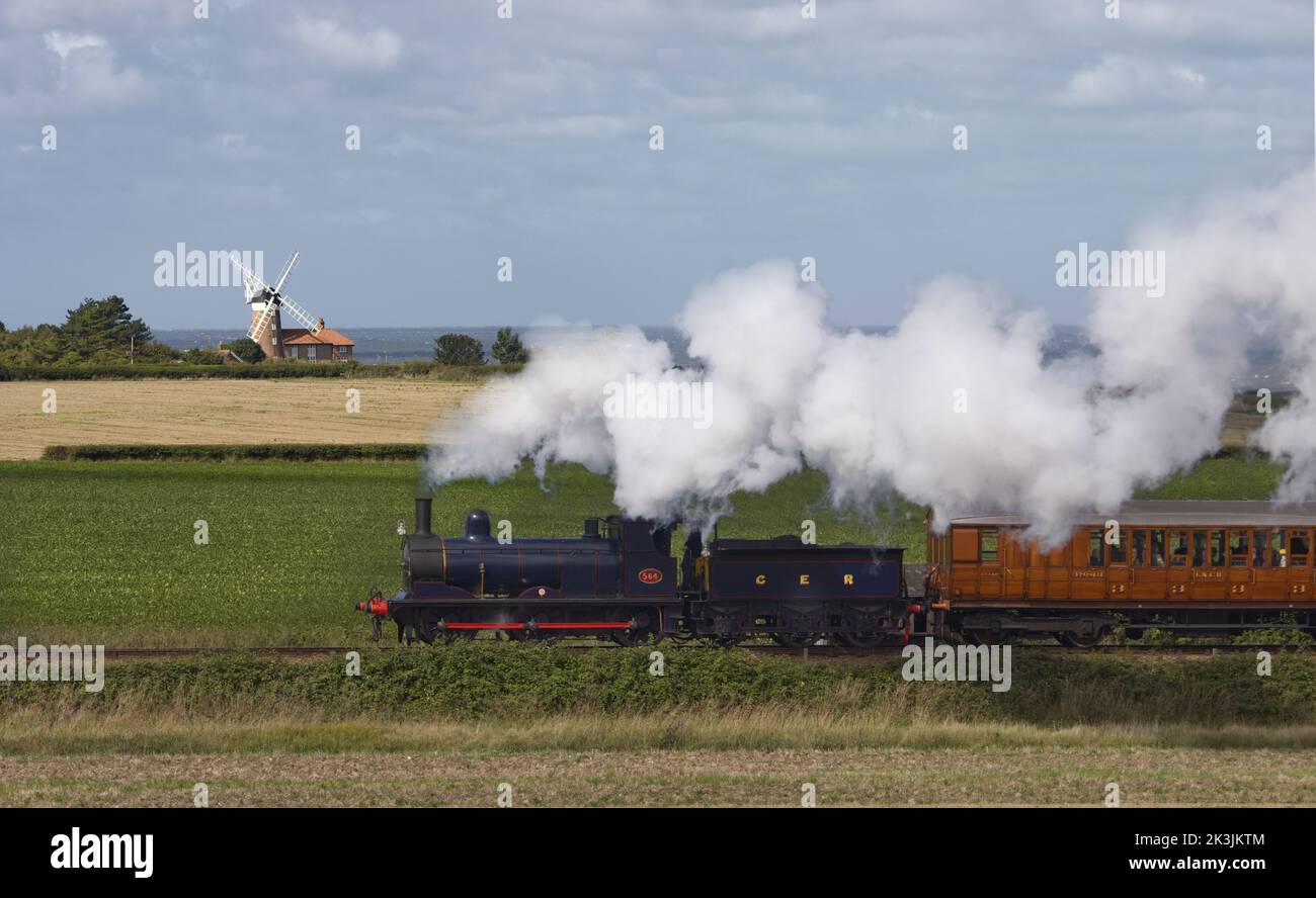 Steam locomotive GER Y14 0-6-0 – 564 pulling a train of LNER Quad Art ...