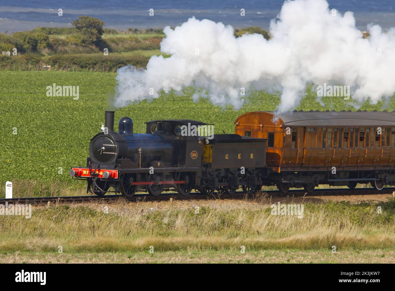 Steam locomotive GER Y14 0-6-0 – 564 pulling a train of LNER Quad Art ...