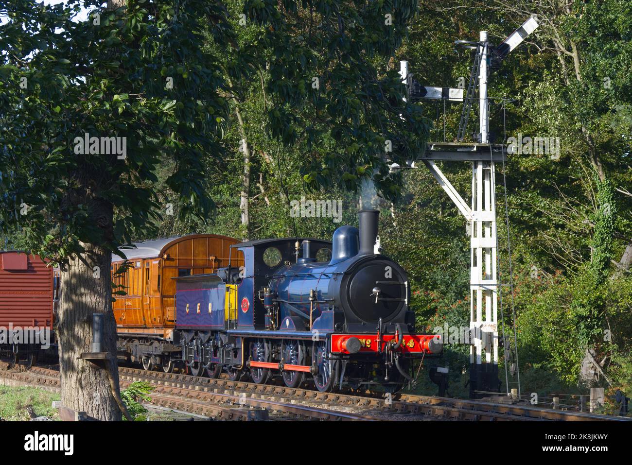 Steam locomotive GER Y14 0-6-0 – 564 pulling a train of LNER Quad Art ...