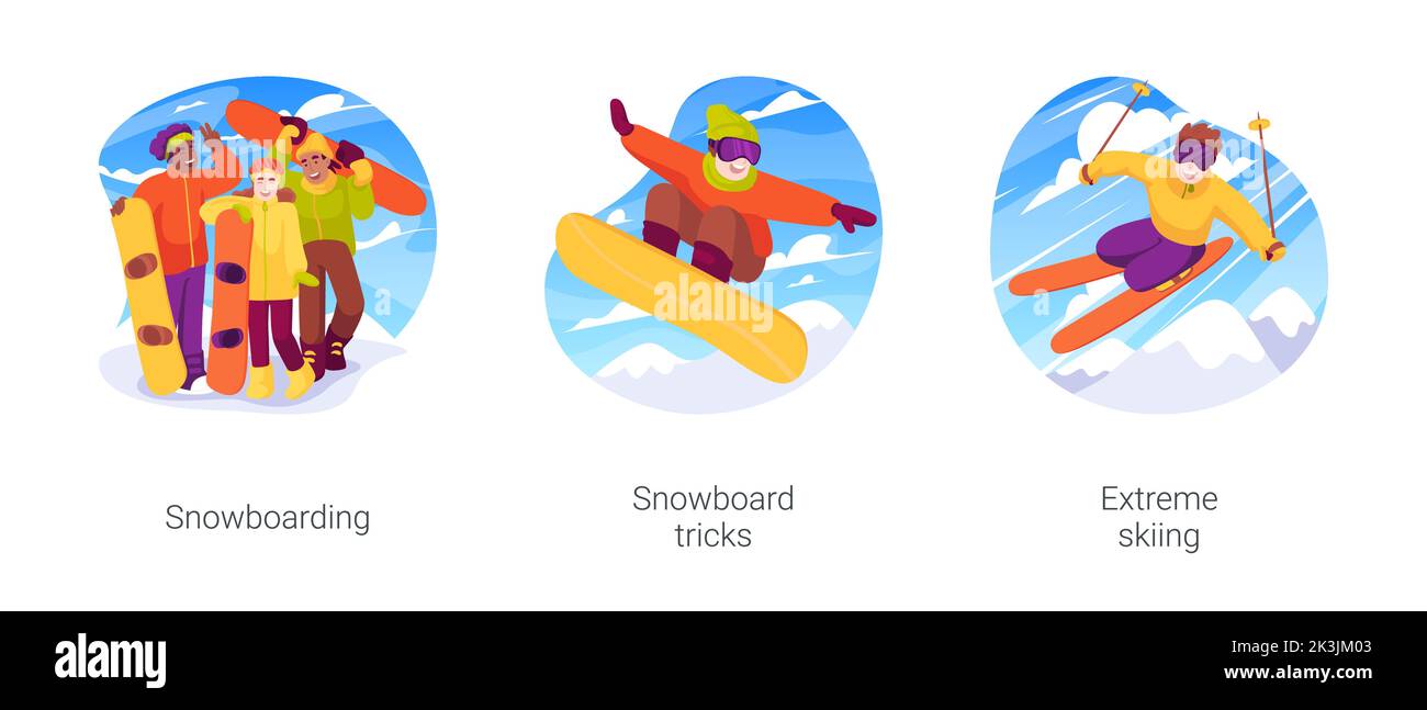 Winter extreme sports isolated cartoon vector illustration set Stock ...