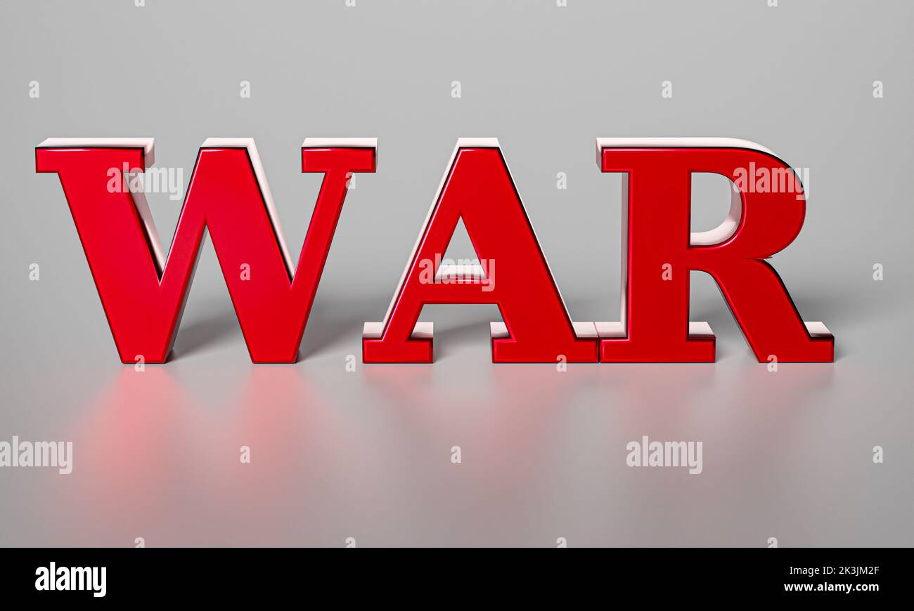 Red word WAR. Terrorism, attack and death conceptual. 3d rendering ...