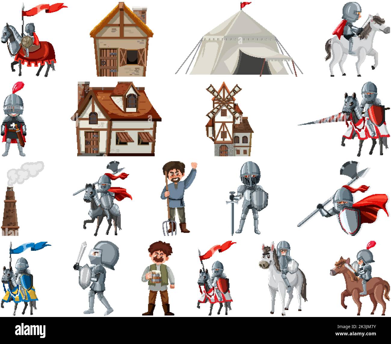 Medieval cartoon characters and objects illustration Stock Vector Image ...