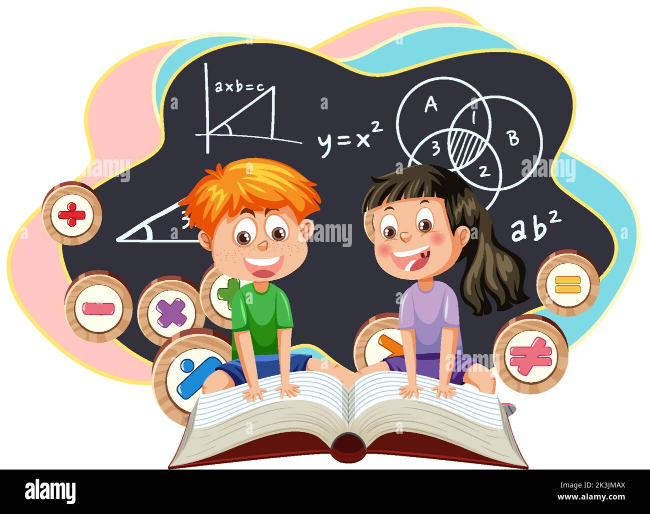 Two kids reading book cartoon character illustration Stock Vector Image ...