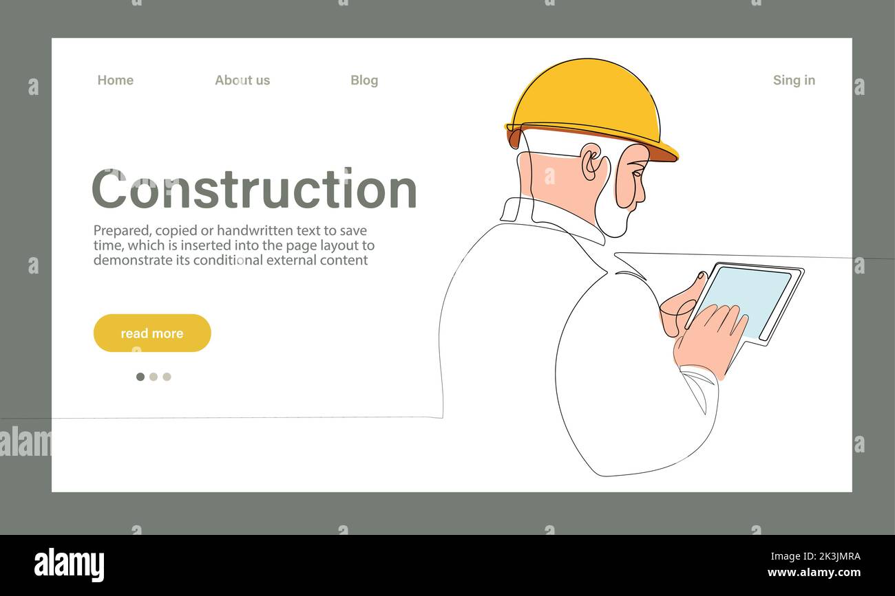 Vector landing page of architecture works with protective face masks ...