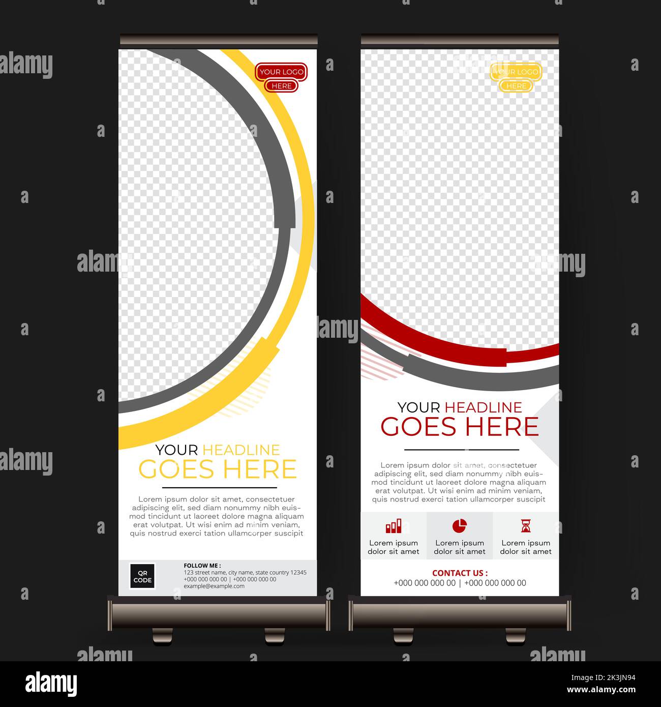 creative modern minimalist banner design template red grayscale yellow ...