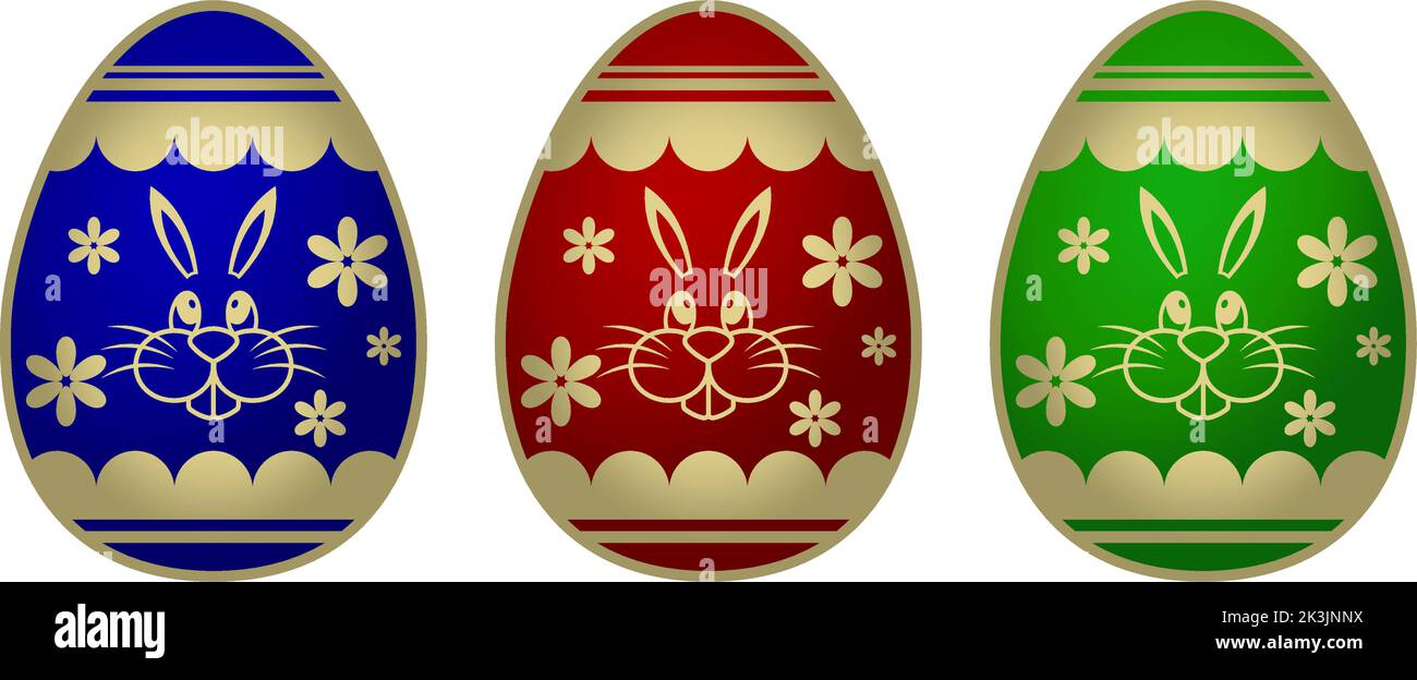 Easter Egg vector set. Gold Framed eggs with different colors on white ...