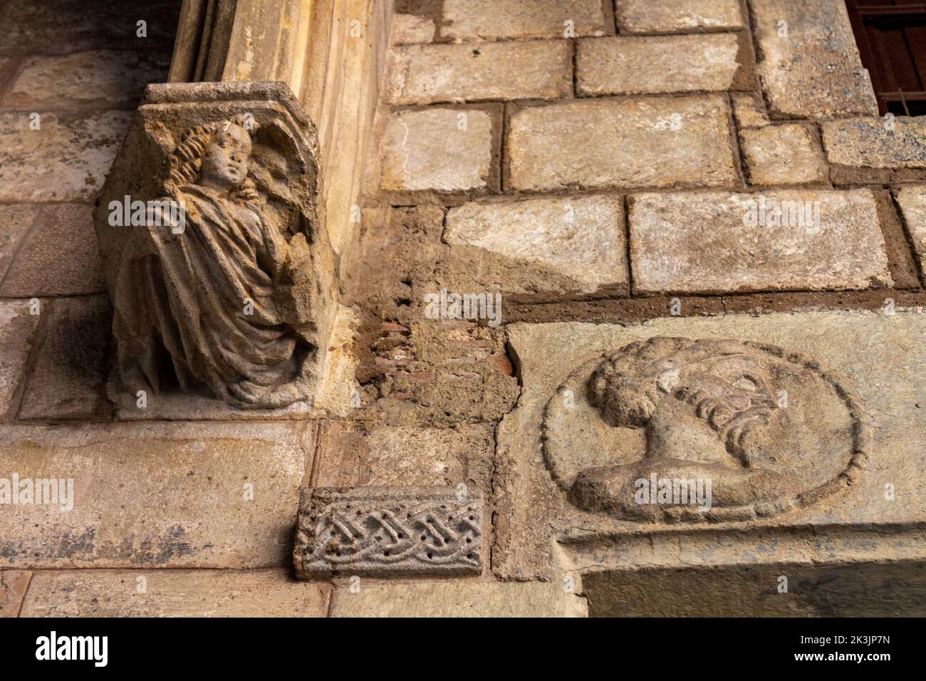The detail on the stone wall of Picasso Museum in Barcelona, Spain ...
