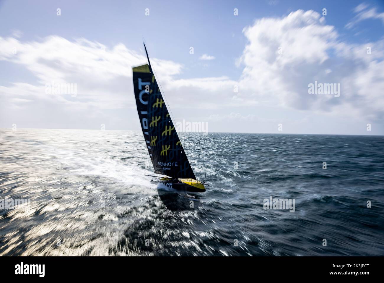 Skipper Alan Roura of Switzerland on Imoca Hublot during Training prior ...