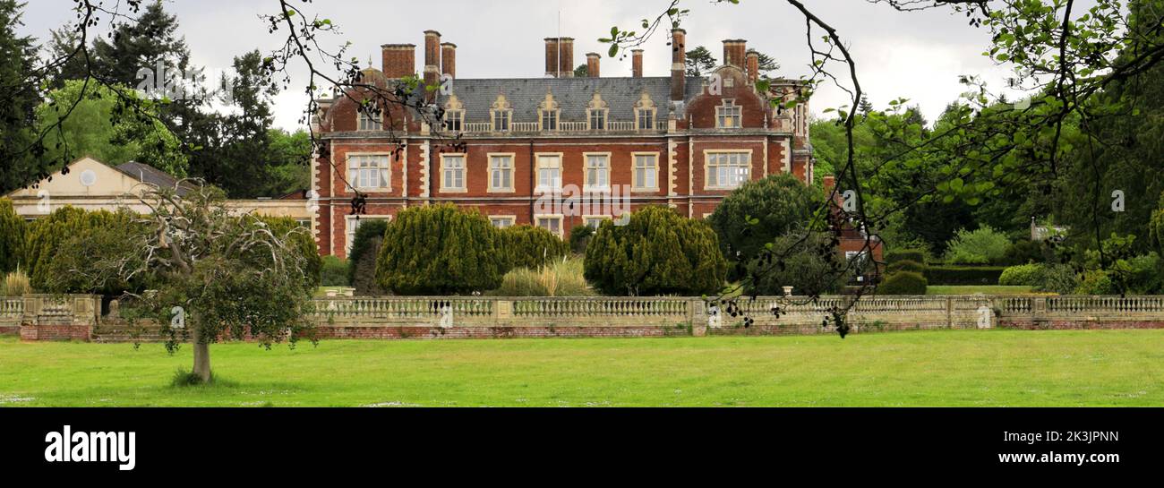 Lynford Hall and lake, Lynford village near Thetford, Norfolk, England ...