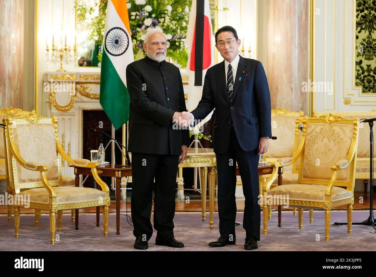 Tokyo, Japan. 27th Sep, 2022. Indian Prime Minister Narendra Modi, left ...