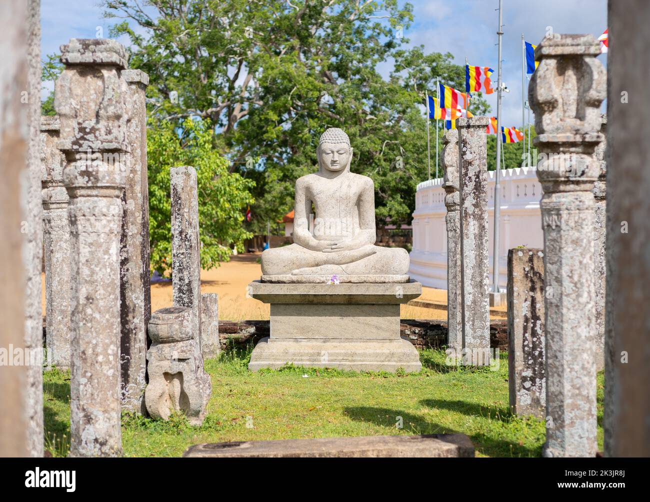 Thuparama Buddha statue and the stone columns. world heritage site in ...