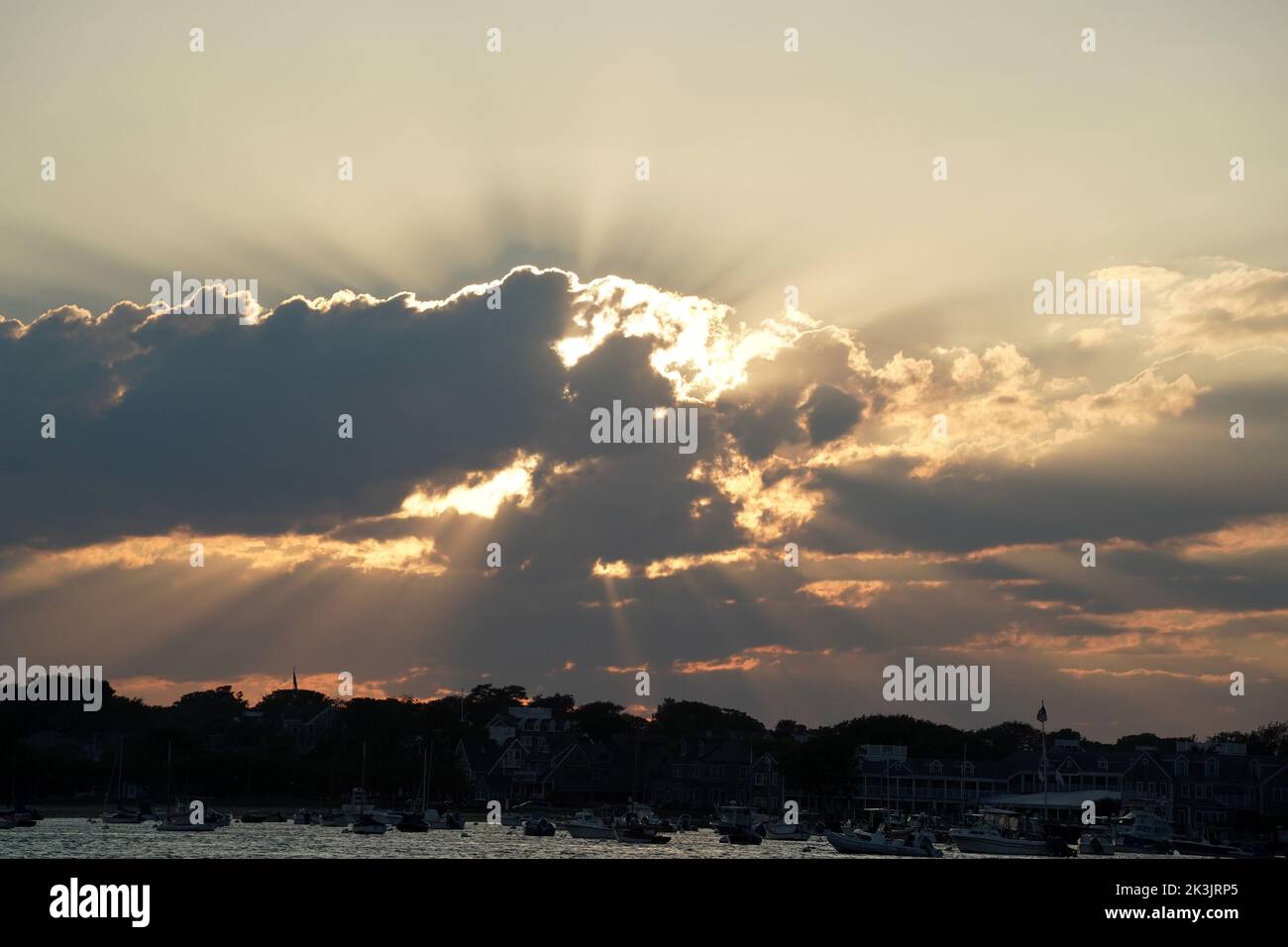 nantucket harbor view at sunset panorama Stock Photo - Alamy