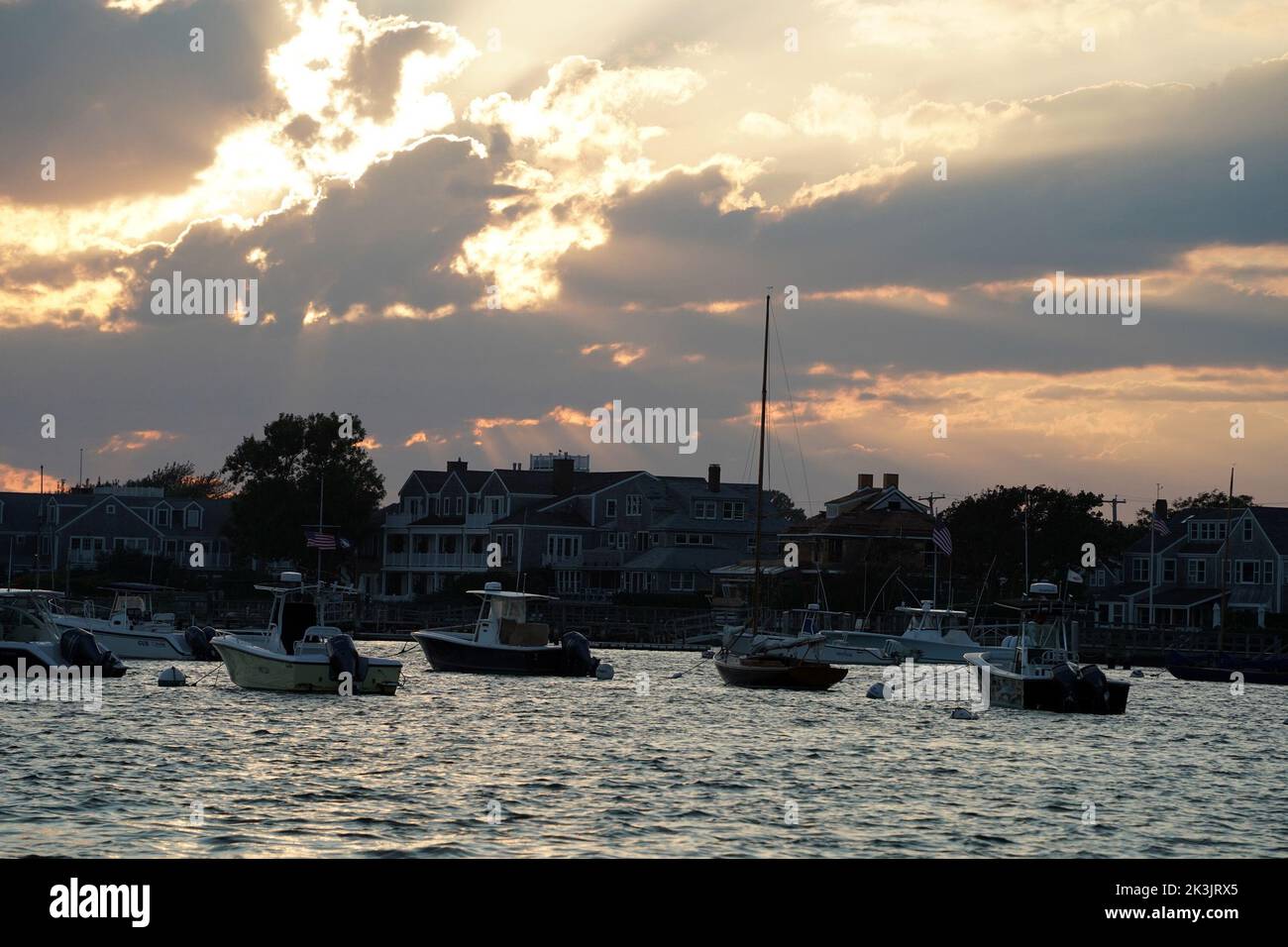 nantucket harbor view at sunset panorama Stock Photo - Alamy