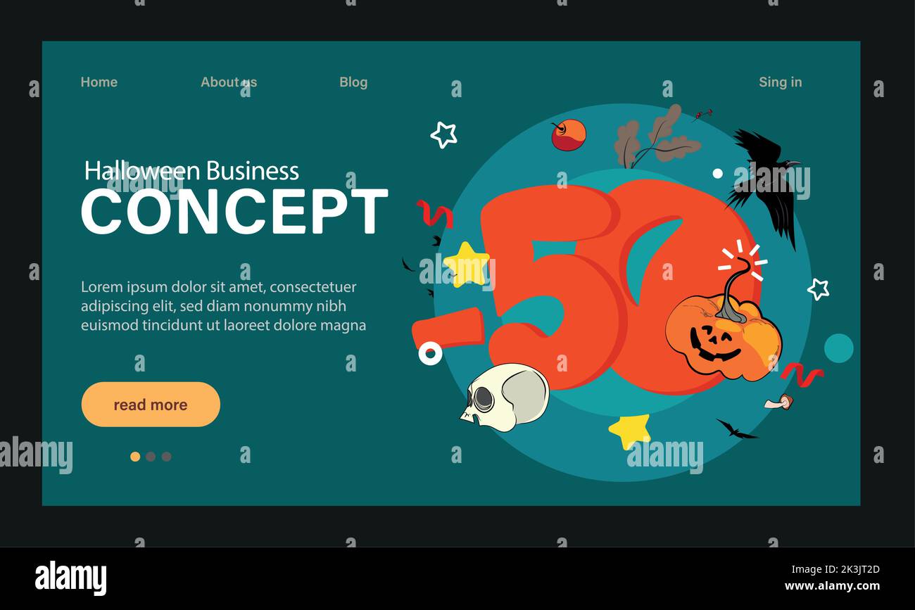Happy Halloween Party Website Design. Landing Page Template with ...
