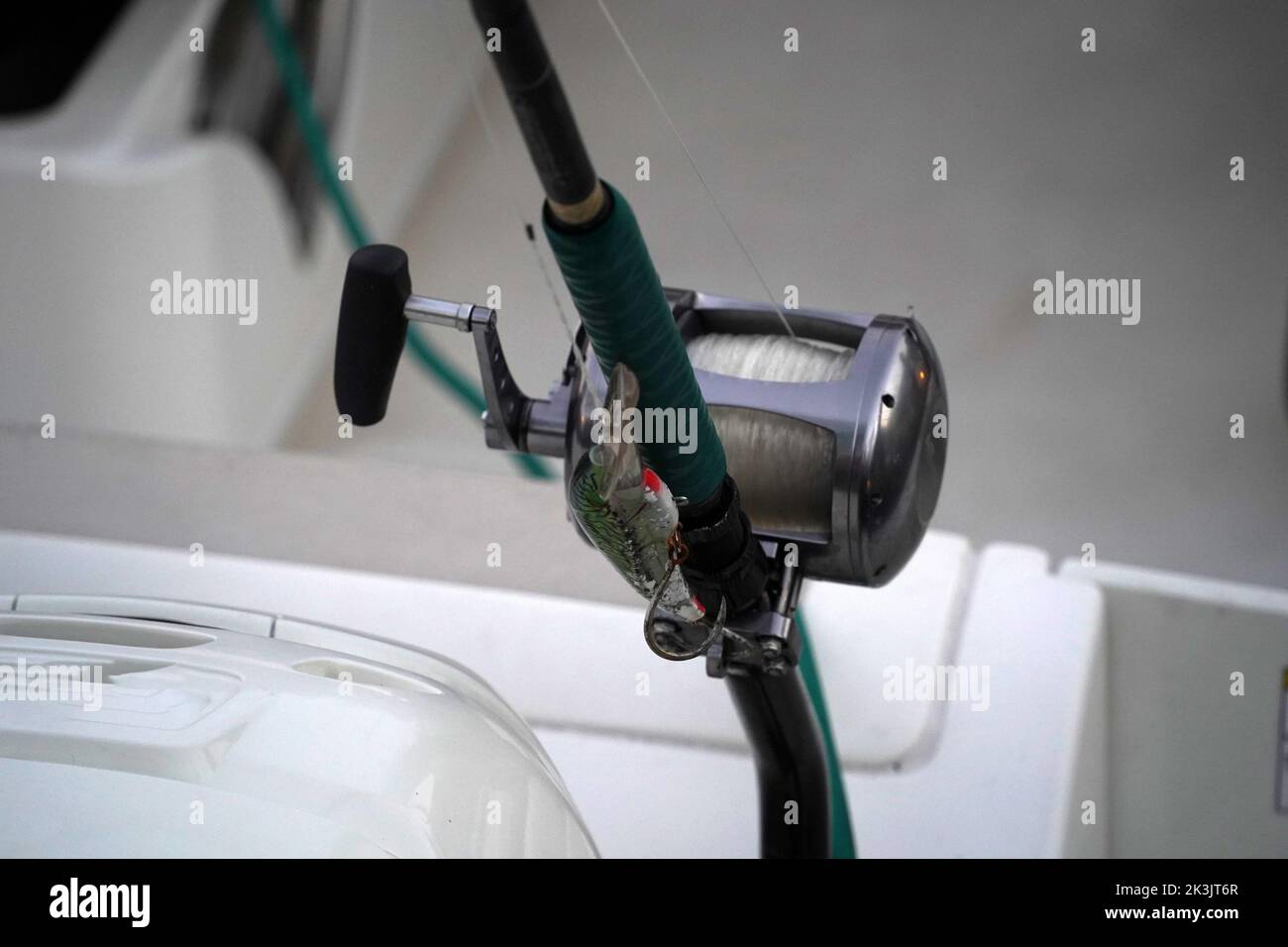 detail of fishing rod on a boat Stock Photo - Alamy