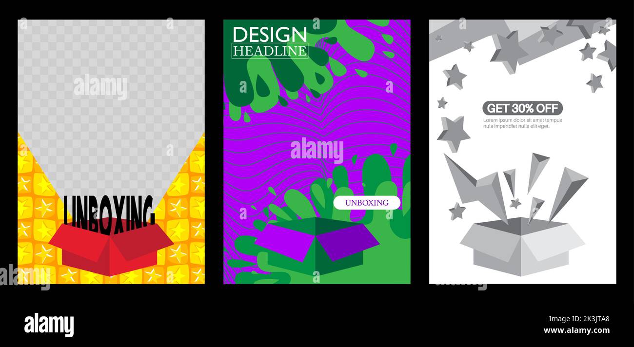 Unboxing poster. Banner template for celebration, holiday, shopping ...