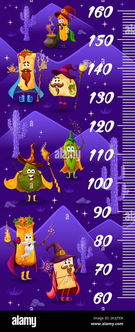 Kids height chart ruler, cartoon Tex Mex Mexican food wizards ...