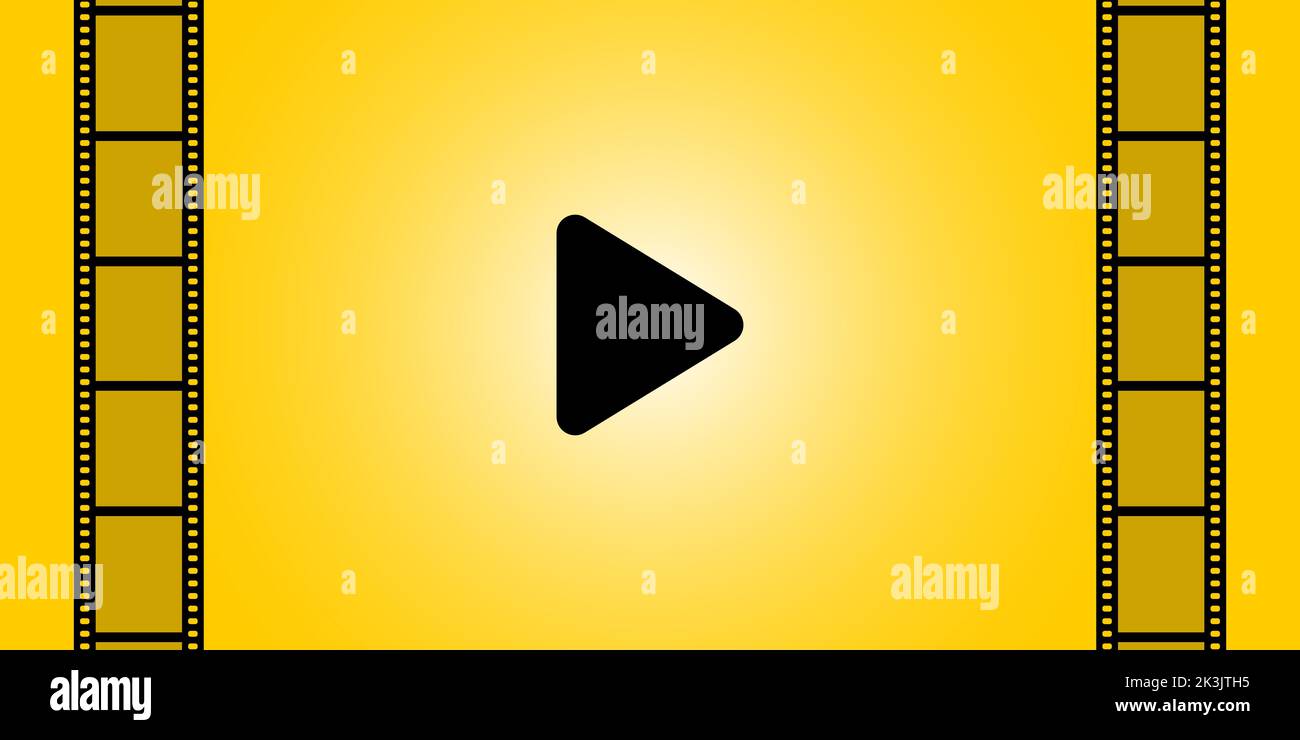Illustration of start button and film strip on yellow screen. Cinema ...