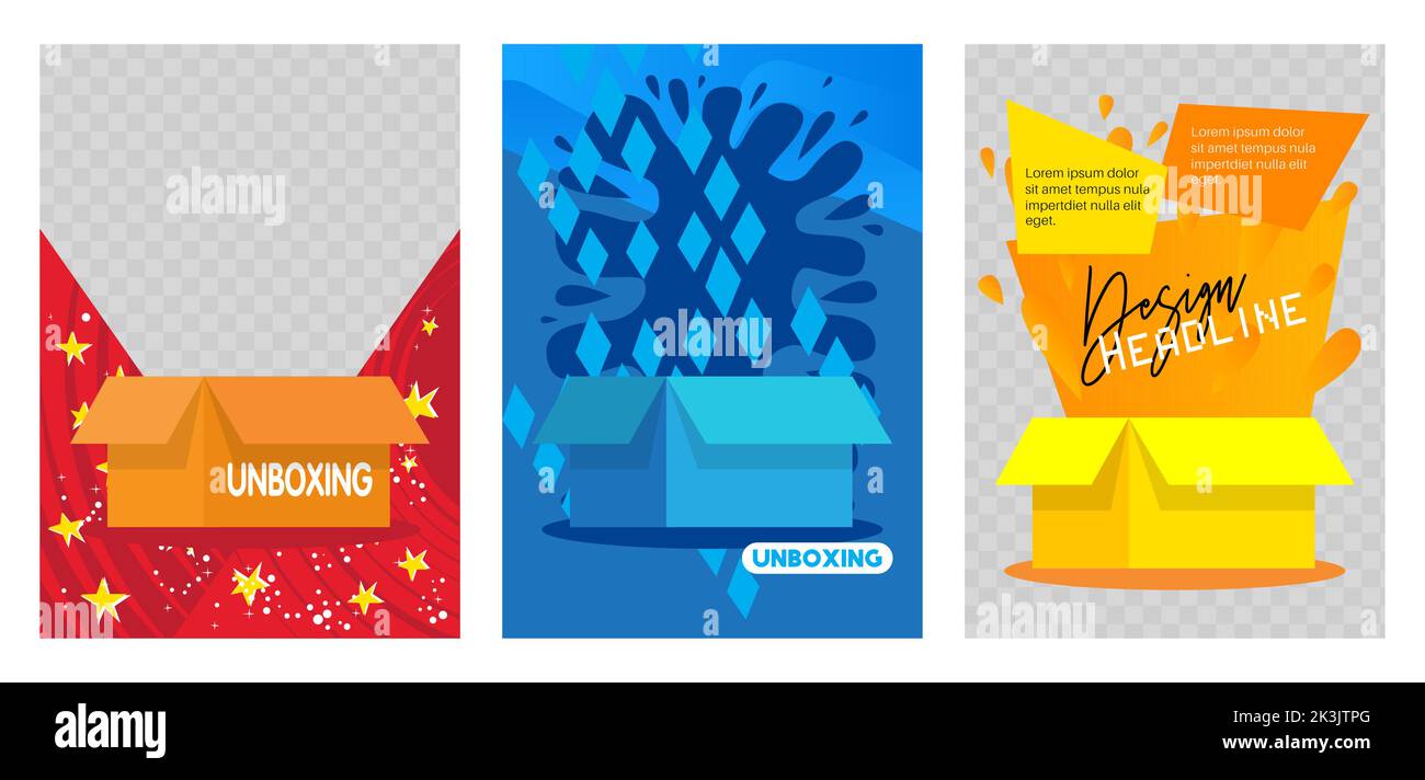 Unboxing poster. Banner template for celebration, holiday, shopping ...