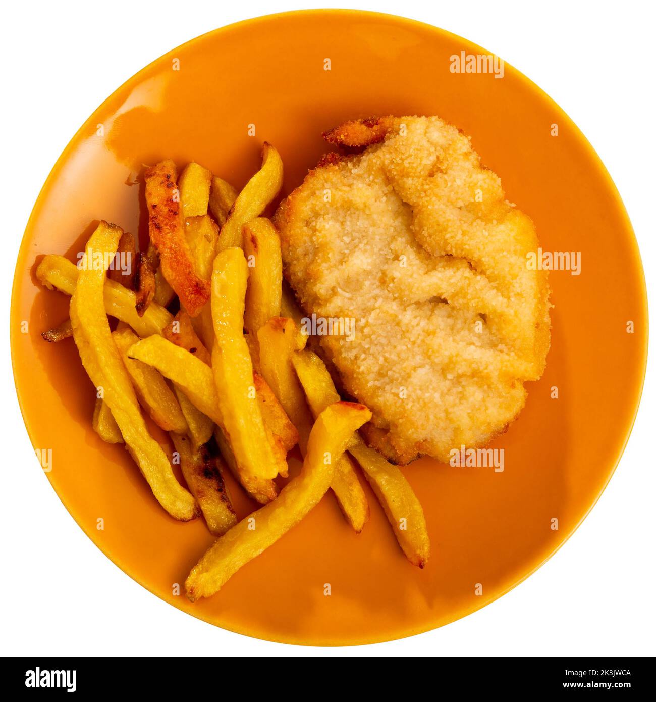 Breaded pork schnitzel in oven with fried potatoes Stock Photo - Alamy