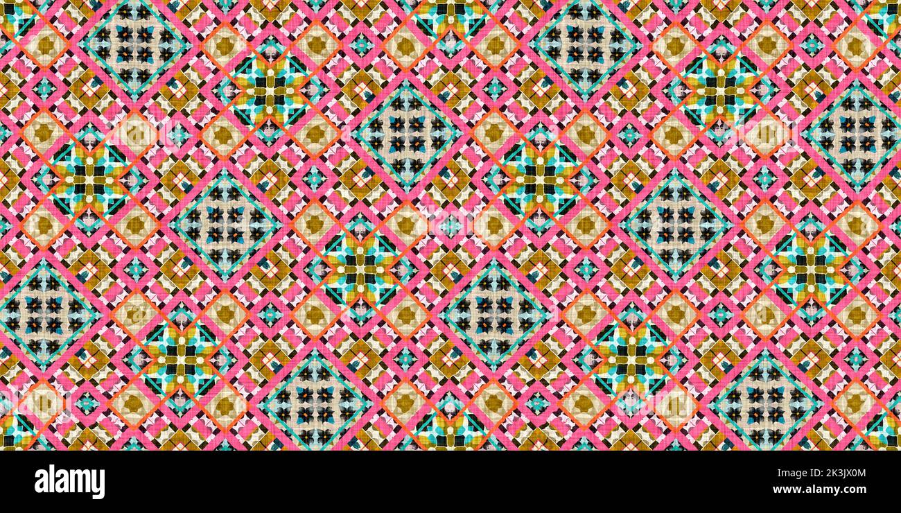 Kitsch pattern geometric retro design in seamless border background ...