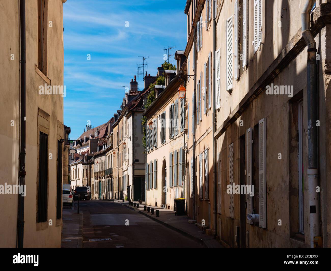 Typical medieval streets, city of Dijon, department of Cote d'Or ...