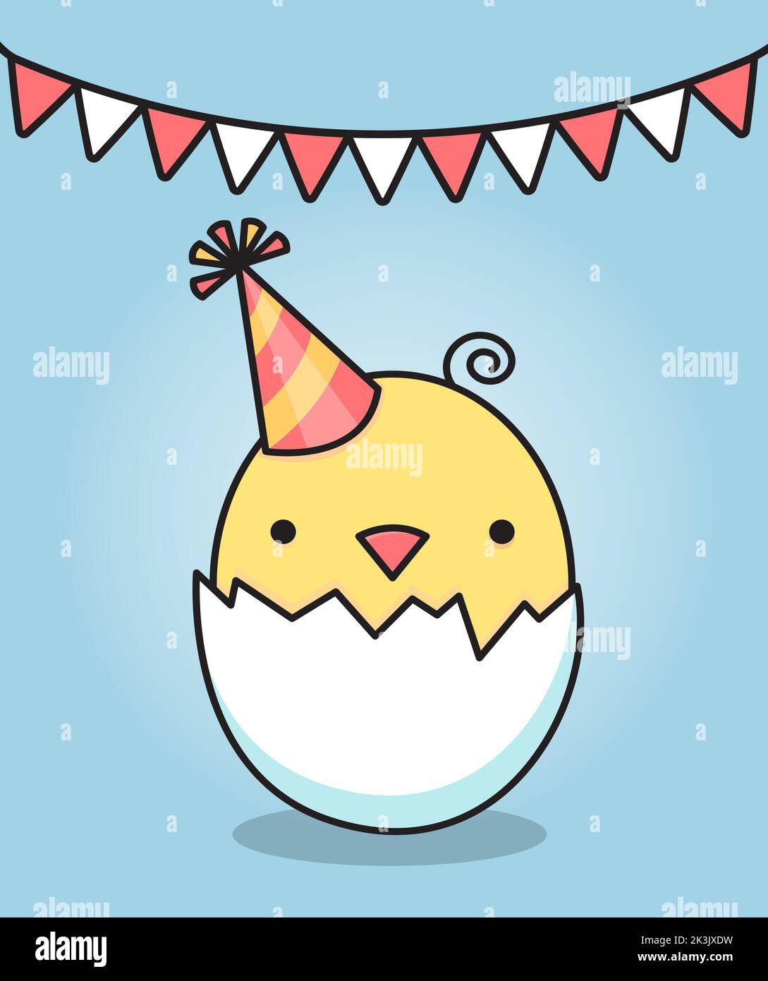 Birthday card. Yellow chicken in a shell. Children's print. Vector ...