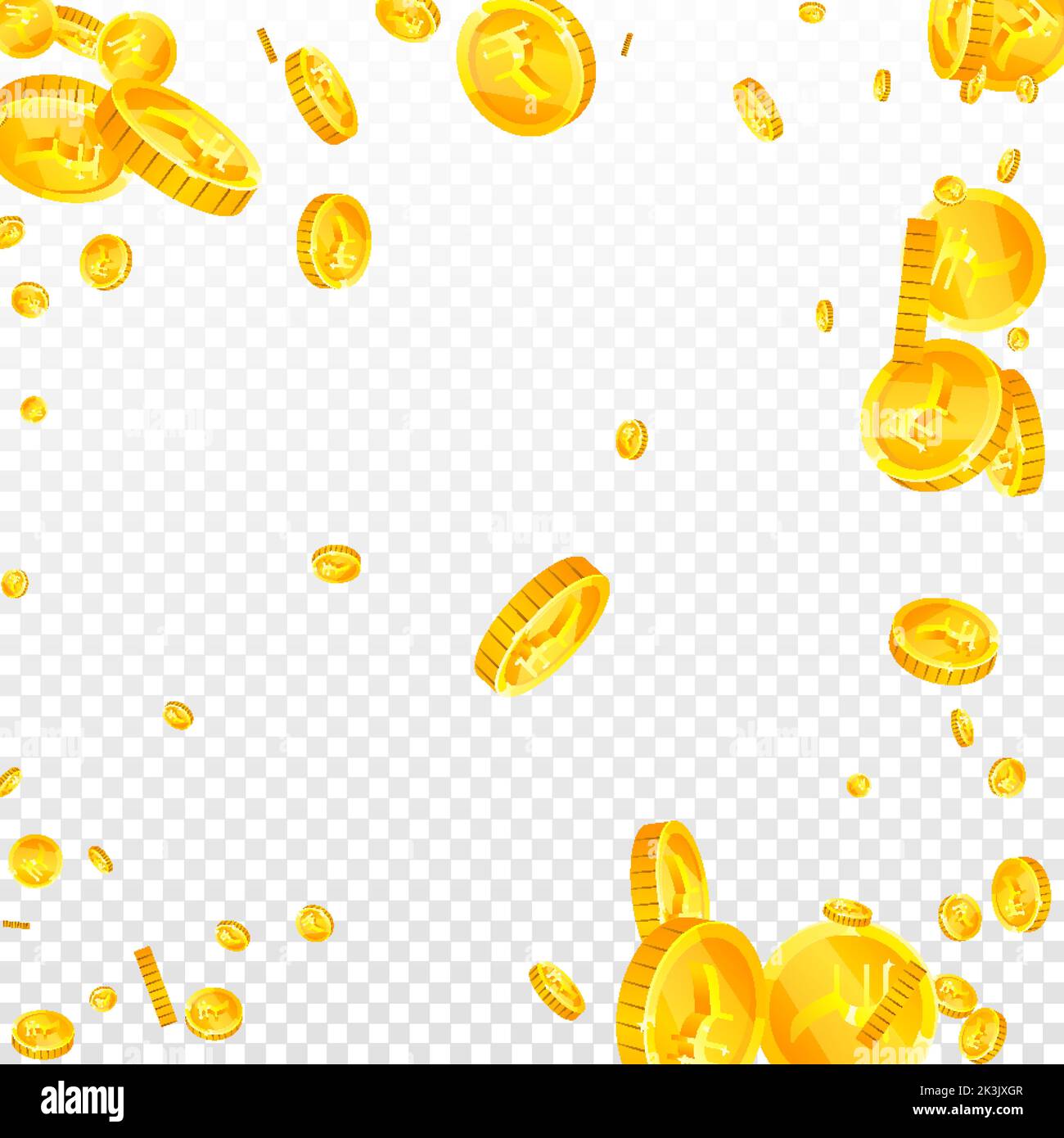 Indian rupee coins falling. Scattered gold INR coins. India money ...