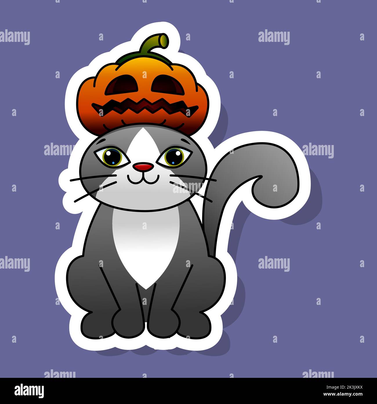 Cat in a pumpkin hat. Gray cat and pumpkin. Smiling pumpkin ...