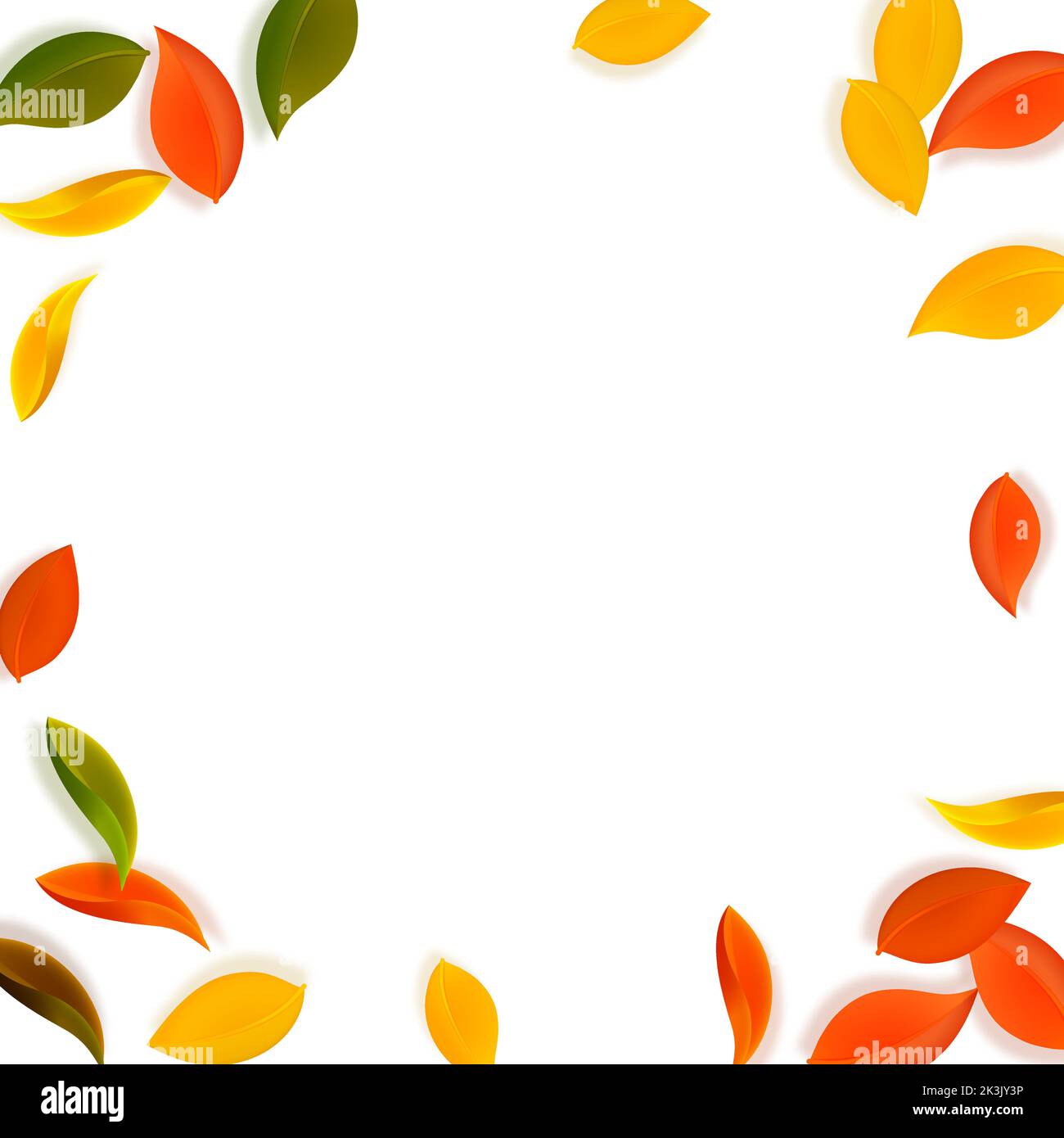 Falling autumn leaves. Red, yellow, green, brown neat leaves flying ...