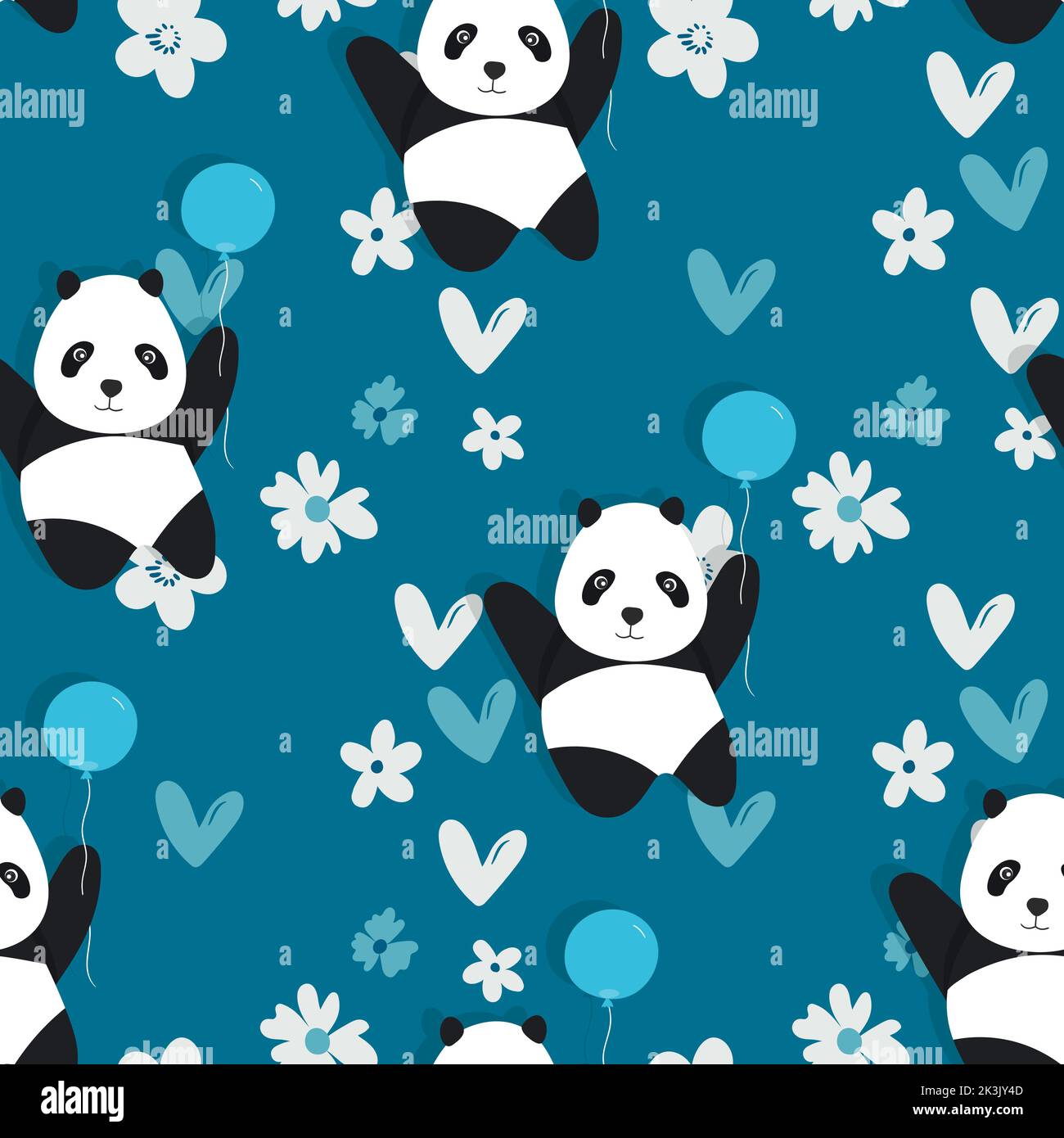 Seamless pattern with cute panda baby on color floral background. Funny ...