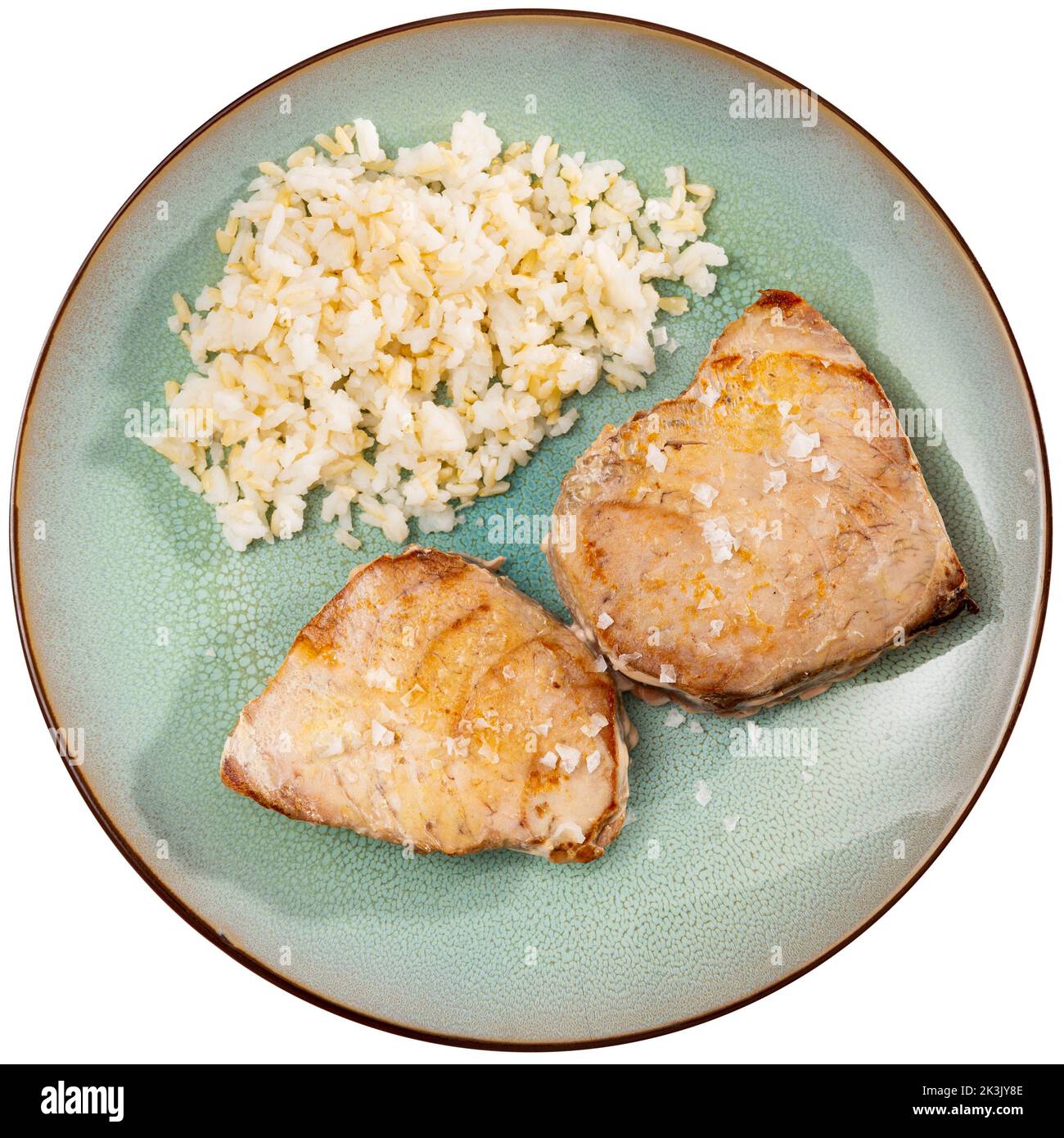 Portion of just cooked tuna fillet with rice Stock Photo - Alamy