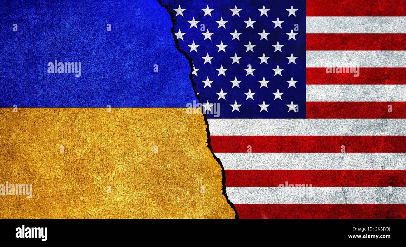 USA and Ukraine flags together. Ukraine and United States of America ...