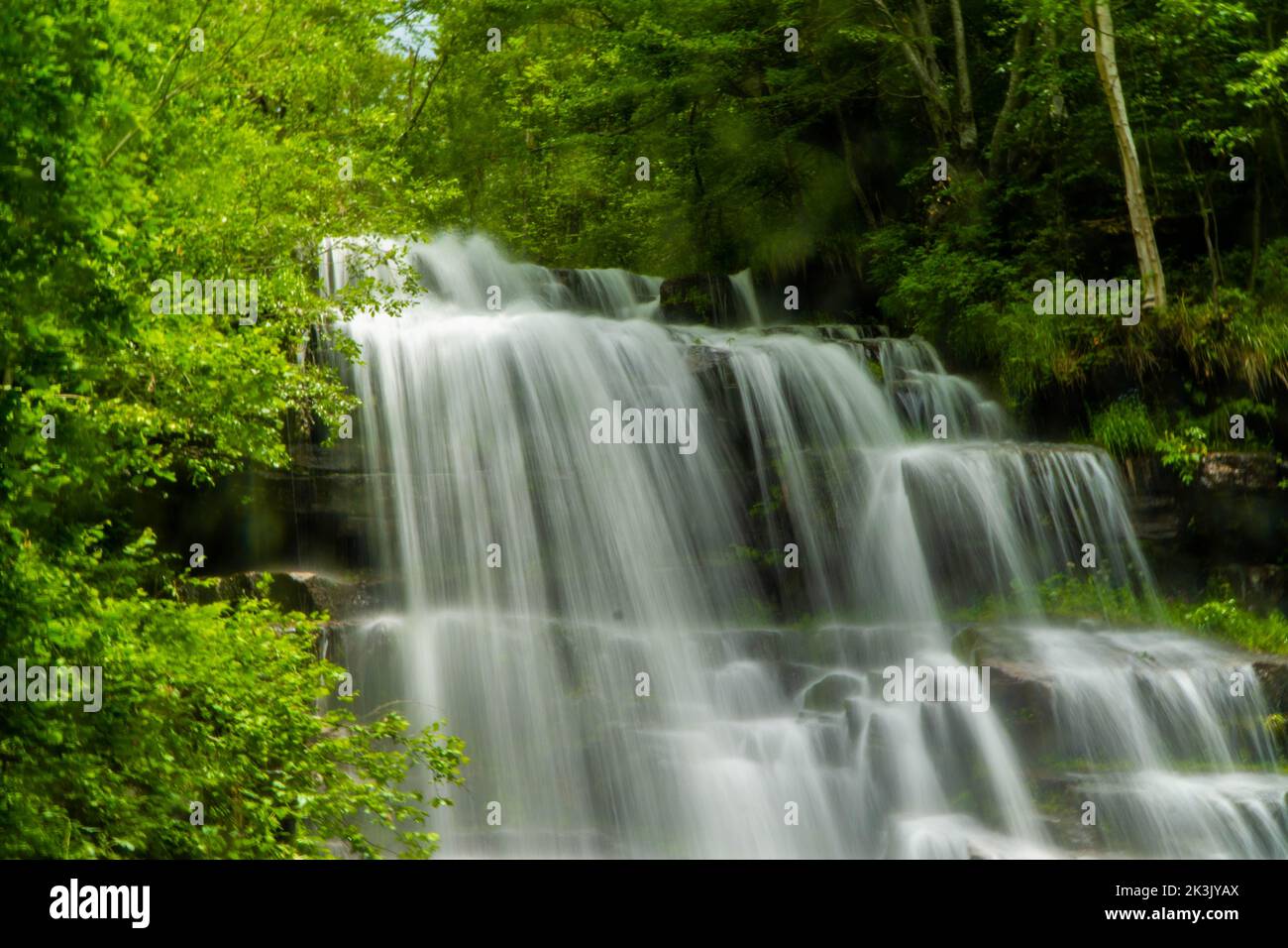 A beautiful scenery of cascade waterfall with fresh vegetation Stock ...