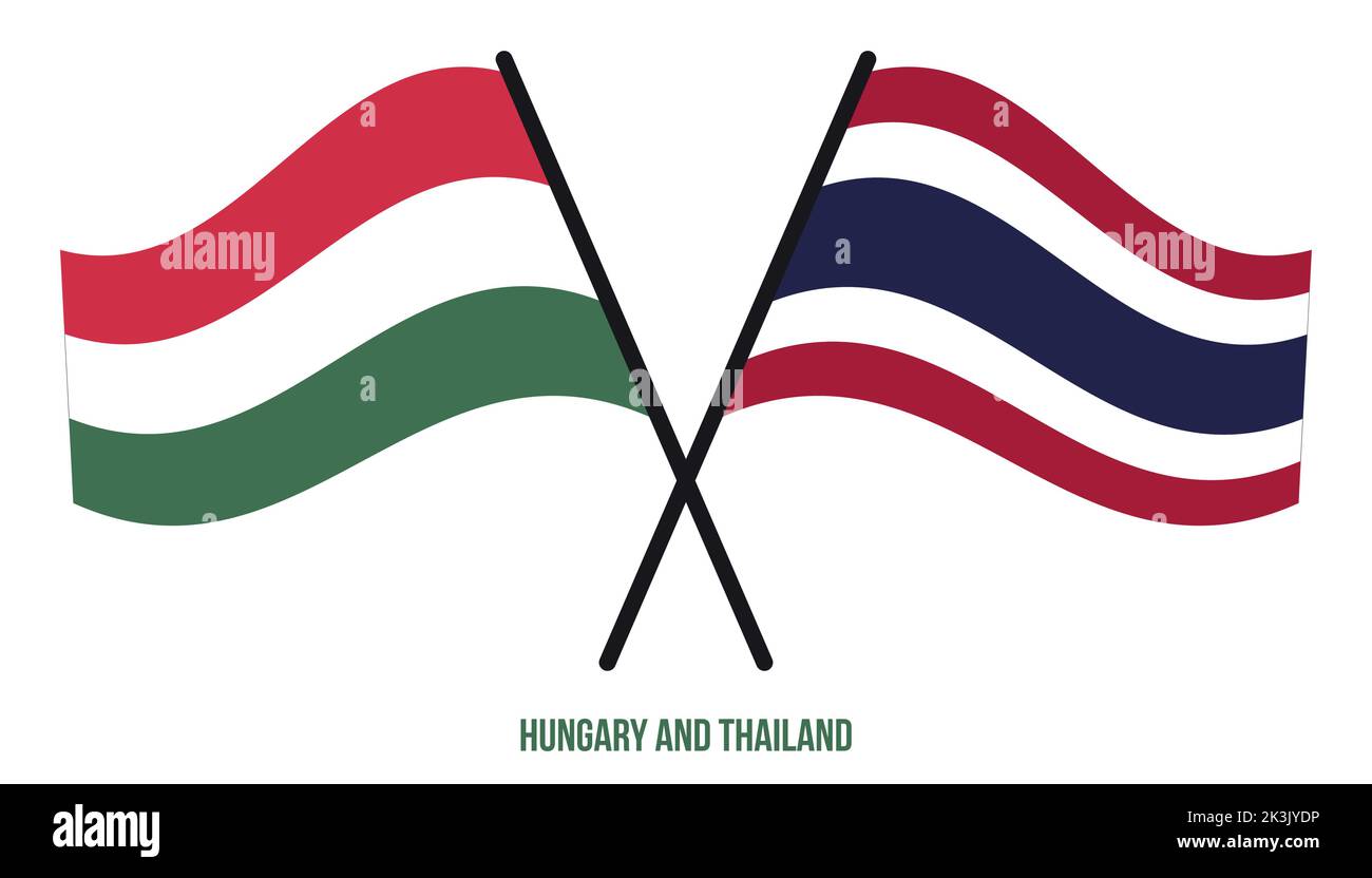 Hungary and Thailand Flags Crossed And Waving Flat Style. Official ...