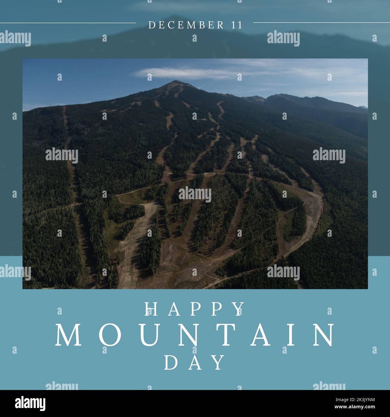 Composition of happy mountain day text over landscape with mountains ...