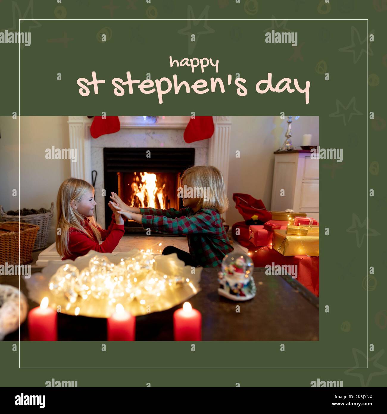 Composition of st stephen's day text and caucasian children at ...