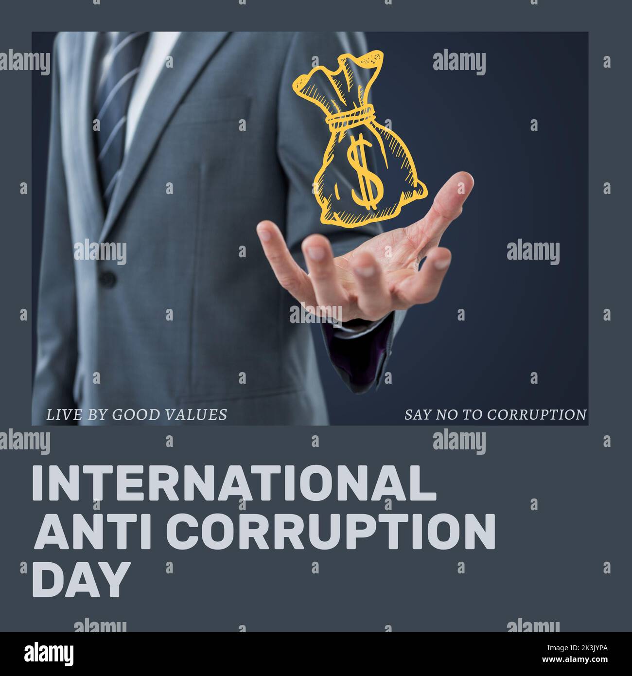 Image of international anti corruption day and sack with money over ...