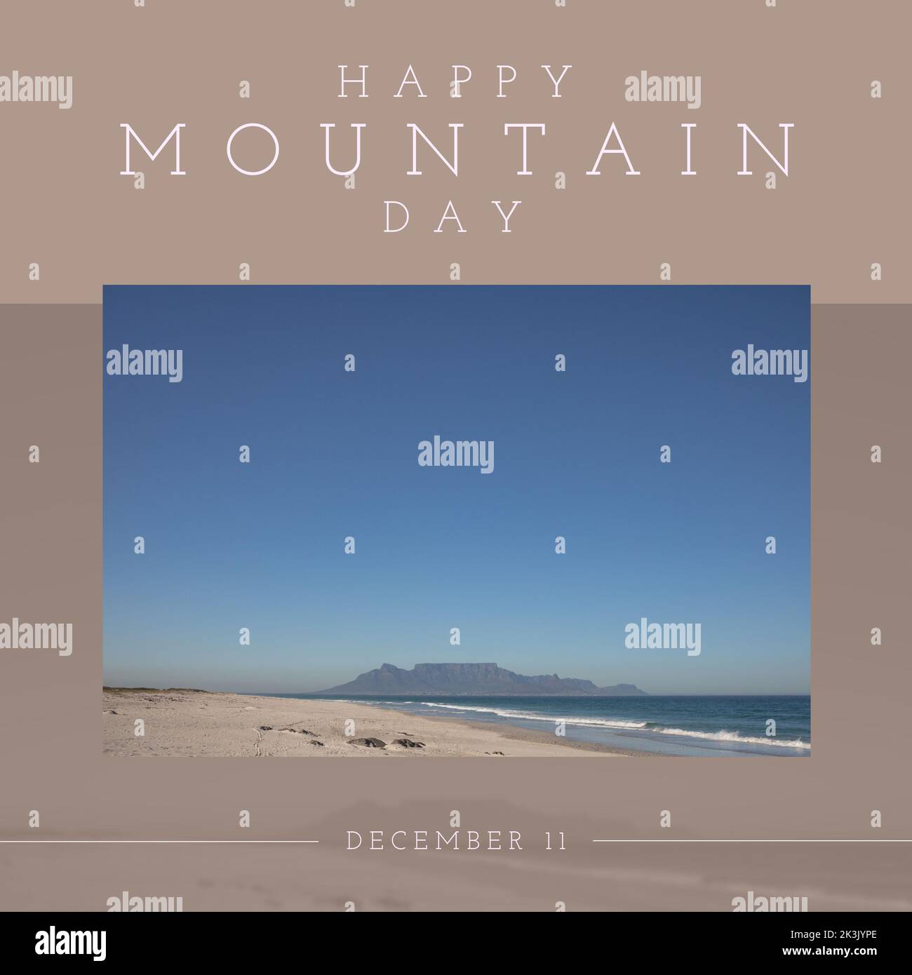 Composition of happy mountain day text over landscape with mountains ...