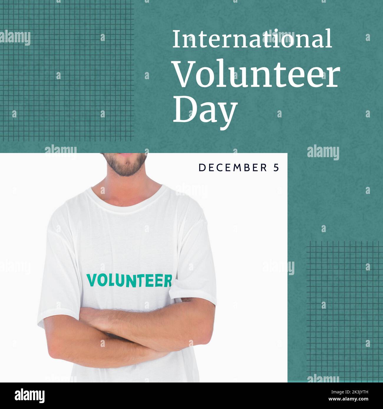 Composition of international volunteer day text and caucasian man in ...